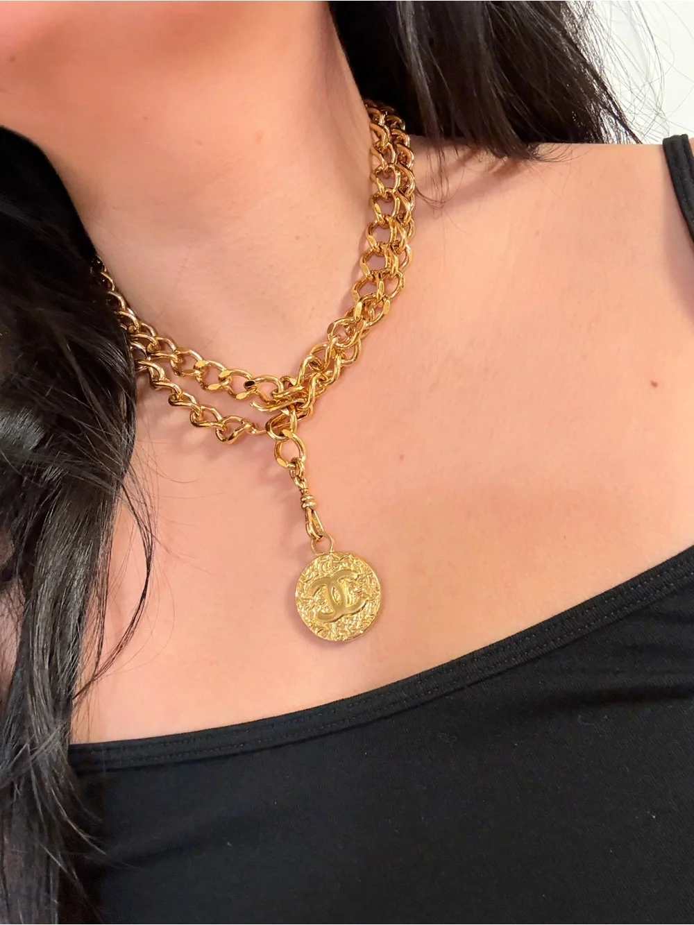 CHANEL | Accessories | Chanel Vintage Gold 982 Coin Cc Chain Link Belt ...